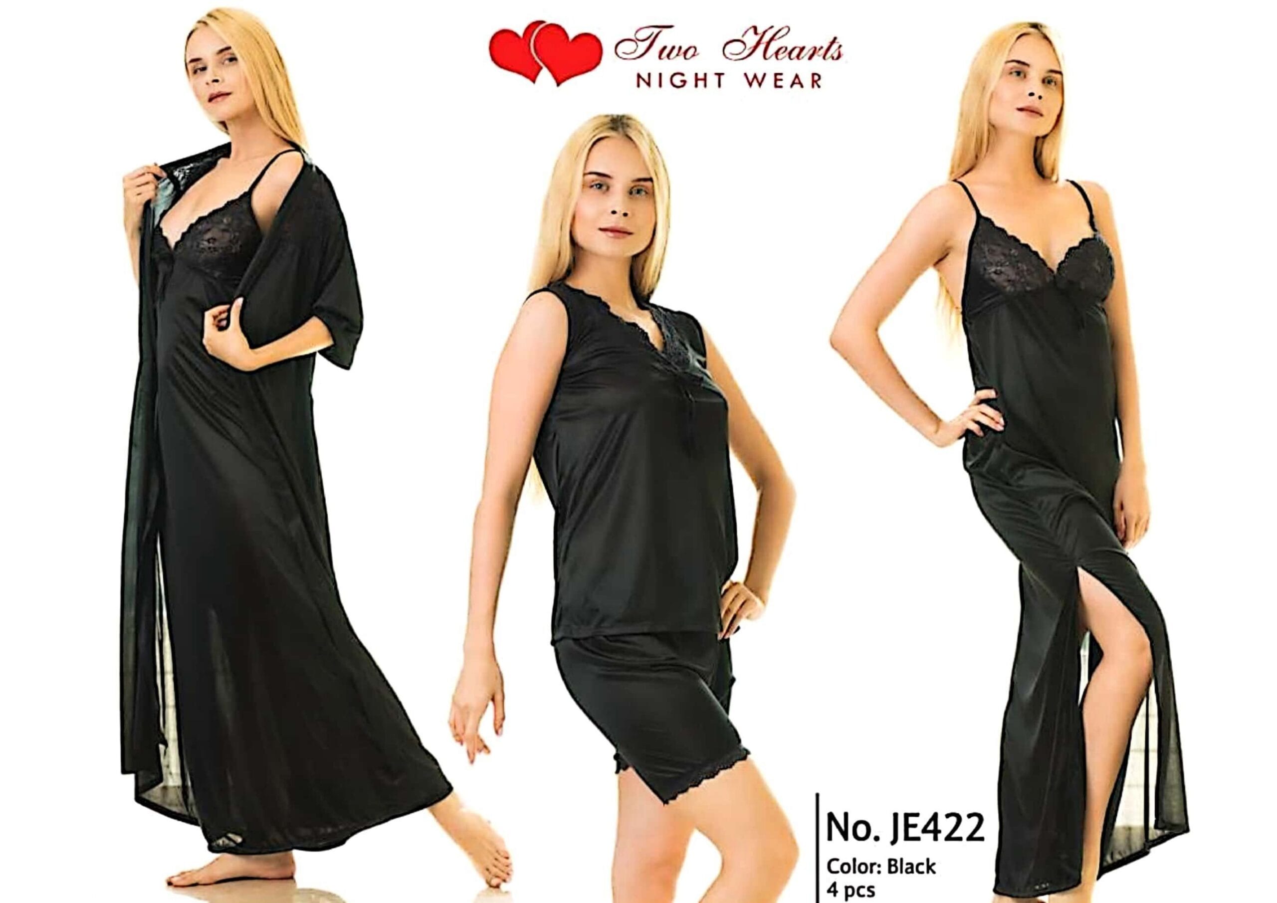 Black Bridal Nighty 4-Piece Set - Nighty Dress